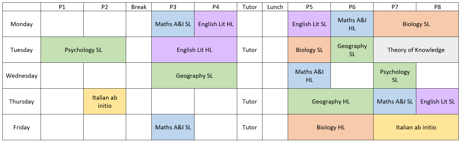 Sixth Form > LIFE AT PARKSIDE SIXTH > A day in the life > Example ...